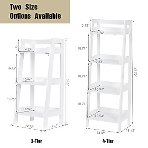 UTEX 4-Tier Ladder Shelf, Bathroom Shelf Freestanding, 4-Shelf Spacesaver Open Wood Shelving Unit, Ladder Shelf (White)