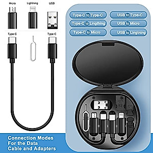 HESIMING USB C to Lightning Adapter Kit,Multi Charging Cable Case Convertor USB C to Type C/iOS Device/Micro Adapter Travel Data Cable Set Contains Card Storage，Phone Holder, Tray Eject Pin(Black)