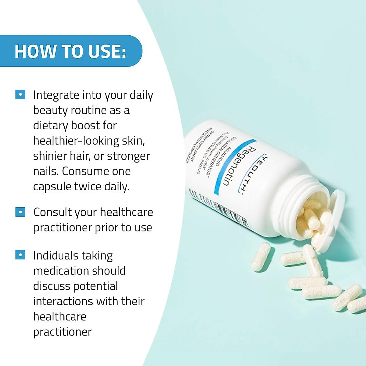 YEOUTH Regenotin Collagen Support for Skin, Nails, Hair, and Joints, Vegetarian Dietary Supplements for Men and Women, 60 Capsules