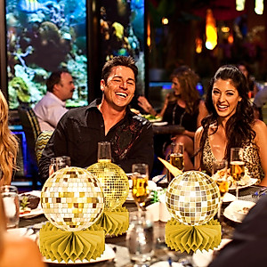 Gold Disco Ball Party Honeycomb Centerpieces 70s Disco Birthday Party Table Decoration 12pcs Disco Party Table Centerpieces for 70s Disco Themed Birthday Party Supplies(Paper)