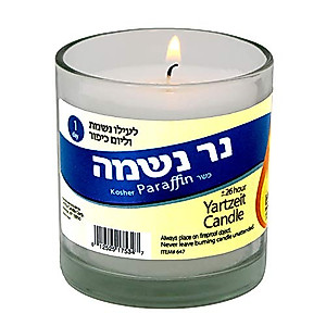 Yahrzeit Memorial Candle 24 Hours Burning Time in Glass Holder-  6 Pack - to Light in Memory of Lost Loved Ones Funeral Shiva yartzeit or Emergency Candles- Nice Glass Tumbler Cups- Light 1 Day