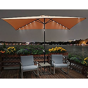 10ft Solar Led Outdoor Umbrella Outdoor Market Rectangle Umbrellas with Crank, Tilt Function Large Patio Umbrella with 26 Solar Lights Heavy Duty Sun Umbrella for Garden Deck Pool Patio (Style 2)