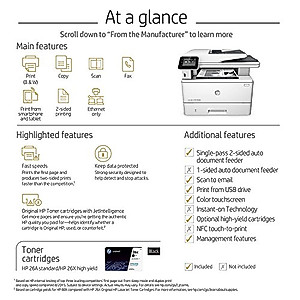 HP LaserJet Pro M426fdn Multifunction Laser Printer with Built-in Ethernet & Duplex Printing (F6W14A) (Renewed)
