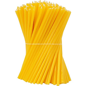 Kunrsug Beeswax Candles, No-Drip, Smoke-Less, 50 Pack Beeswax Taper Candles Church Prayers, Decorations, Birthday Celebrations, Each Candle Measures 6.3" in Height and Has A Diameter of 0.2"
