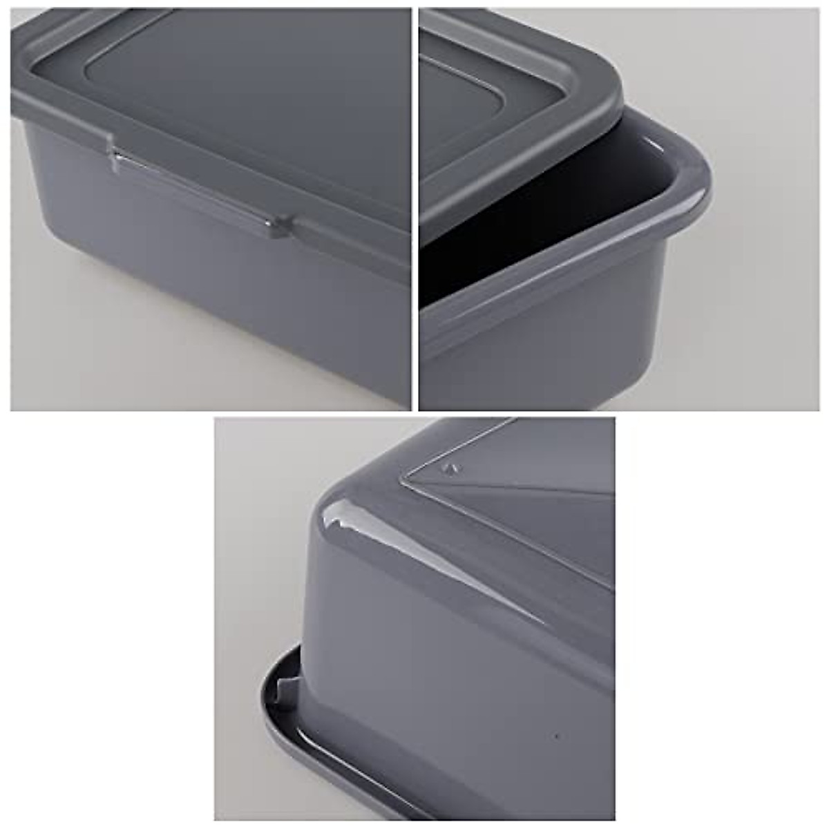 Jekiyo 13 L Plastic Bus Tray with Lid, 4 Pack Bus Tub Box, Grey