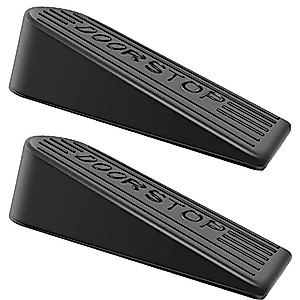 Large Rubber Door Stopper 2 Packs Heavy Duty Wedge Sturdy and Stackable Door Stop, Fit for Gaps up to 2.0 Inches ，Non-Scratching Doorstops Special for Home Office School Heavy Door (Black)