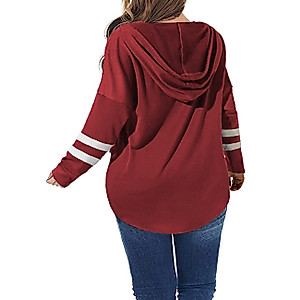 Plus Size Pullover Sweatshirts Women Loose Fit Batwing Top Fleece Hoodies Red 1X