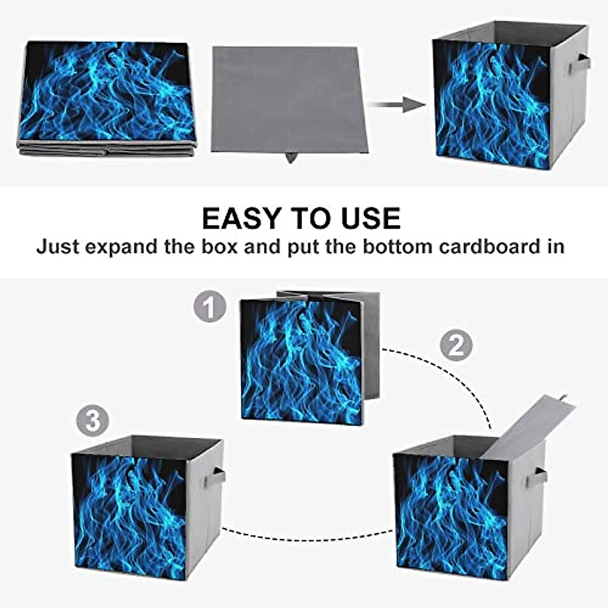 Blue Flame Fire Collapsible Storage Bins Basics Folding Fabric Storage Cubes Organizer Boxes with Handles