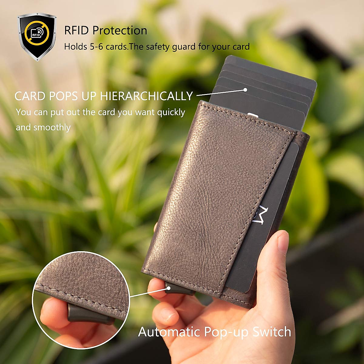 ManChDa Genuine Leather Wallet Slim RFID Blocking Magnetic Wallet for Men Trifold Wallet Aluminum Detachable Wallet Pop up Card Wallet Card Case Holder Clip Money Organizer(Grey 2)