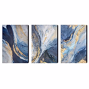 Looife Abstract Canvas Wall Art 24x36 Inch 3 Panels Blue and Yellow Lines Painting Picture Giclee Prints Gallery Wrapped Ready to Hang Artwork for Living Room Office Decoration