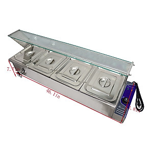 INTBUYING 4 pan Food Warmer Steam Table Kitchen Machine Bath Warmer Breakfast Supply