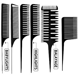 Highlight Comb Set, 6 Piece Set, Weaving, Sectioning, Styling, and Hair Dyeing Combs Professional Weaving Styling for Foiling and Balayage Coloring