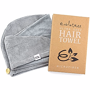 Evolatree Microfiber Hair Towel - Wet Hair Wrap Turbans - Rapid Dry Anti Frizz Curly Hair Products - Quick Drying Cap, Plopping Tshirt Head Wraps for Women - Turban Hair Towels, Gym Salon Bath Shower