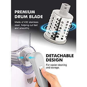 LucGee Rotary Cheese Grater with Handle - 3 in 1 Cheese Shredder Rotary Grater Stainless Steel Handheld, Vegetable Slicer for Fruit, Cheese, Nuts(White)