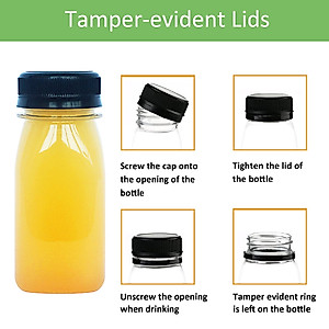 zmybcpack 48pcs 4oz Small Plastic Juice Bottles with Caps, Plastic Ginger Shot Bottles Reusable Mini Juicing Bottles with Tamper Evident Lids for Homemade Beverage