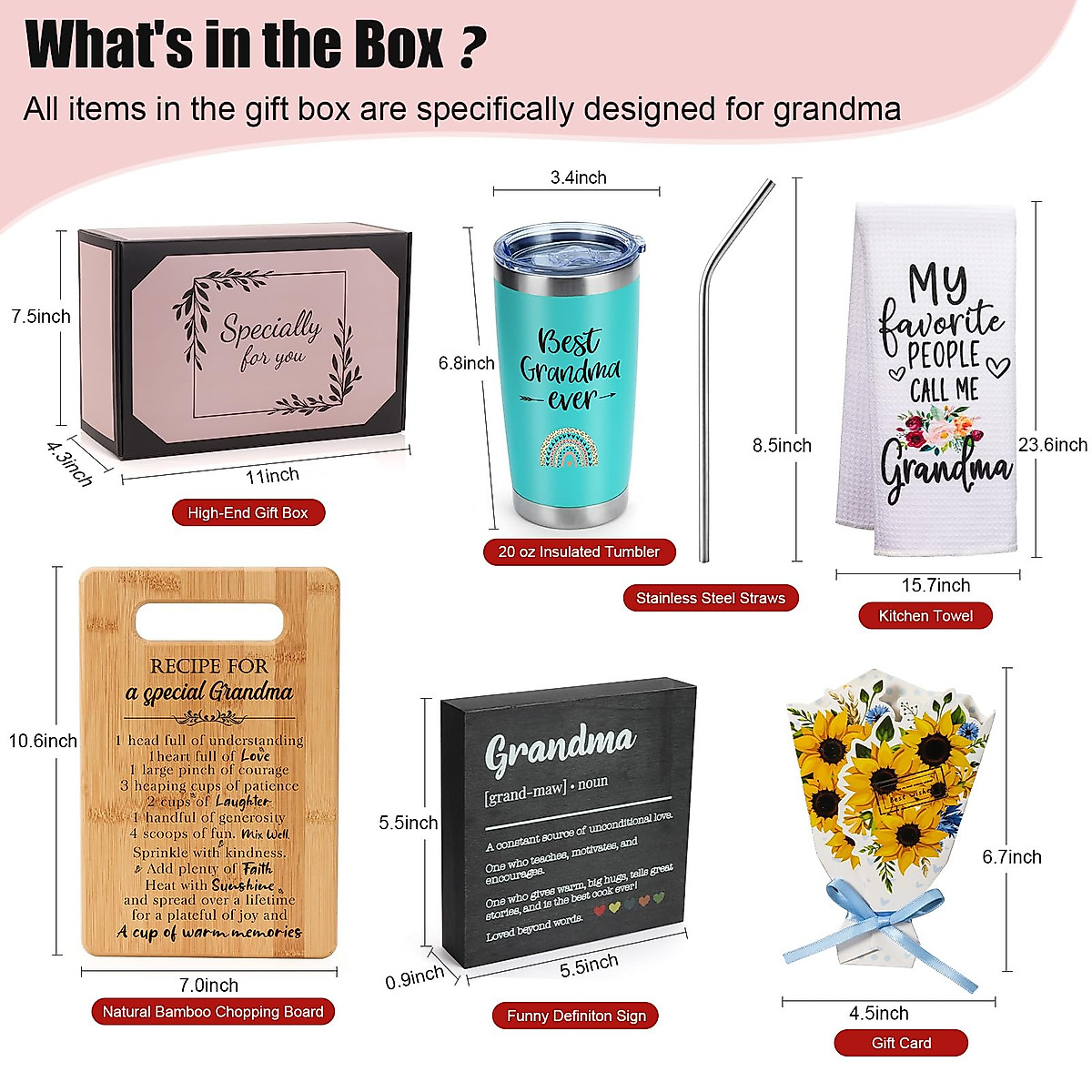 BuiltFit Grandma Gifts Birthday Gift for Grandma from Granddaughter - Birthday Gifts Box for Grandmother from Grandchildren Grandson, Christmas Mothers Day Gifts Set for Great Grandma Nana