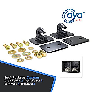 AyA Gear 2 Pack 3/8-in Bolt On Grab Hook Mount with Backer Plate Grab Hook Grade 70 Forged Steel Tow Hook Work Well for Loader, Tractor Bucket, RV, UTV,Truck (Black)
