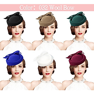 Z&X Wool Felt Fascinator Winter Women Elegant Pillbox Hat Bowknot Kentucky Derby Church Hat Retro Fedoras (032 Black), One Size