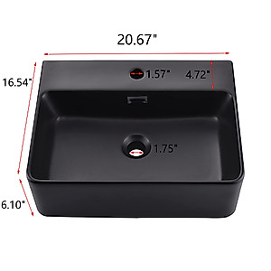 IKEBANA Wall Mount Sink Black,Modern Vessel Bathroom Sink 21"X 17",Modern Floating or Countertop Ceramic Washing Bathroom Sink,Black Rectangle Wall Mounted Lavatory Sink