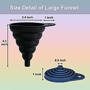 KongNai Funnels for Kitchen Use Set of 4, Silicone Collapsible Funnels for Filling Bottles, Food Grade Funnel for Liquid Powder Transfer, Foldable Kitchen Utensils, BPA Free