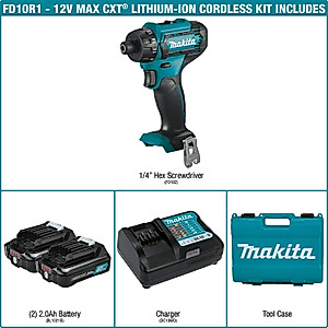 Makita FD10R1 12V max CXT® Lithium-Ion Cordless 1/4" Hex Driver-Drill Kit (2.0Ah)