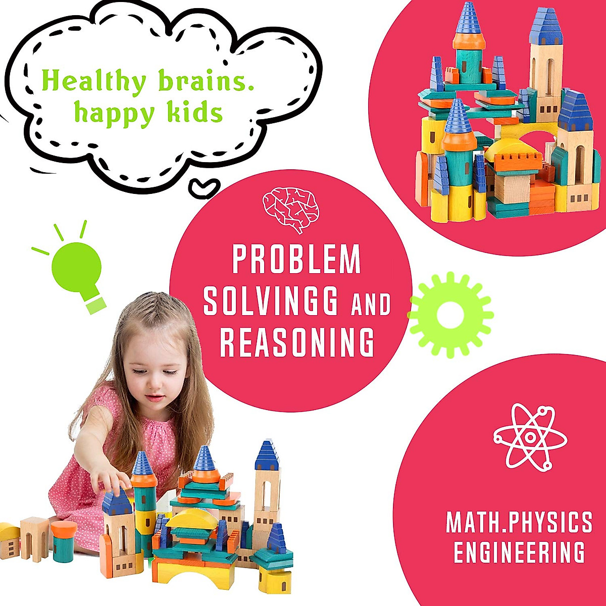 Migargle Wooden Castle Building Blocks Set-Stacking Wood Castle Blocks Educational Toy Set for Toddlers, Fantasy Medieval Bridges and Arches, Wooden Blocks for Kids Ages 3-8