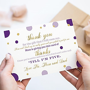 Paper Clever Party 25 Purple and Gold Baby Thank You Cards Pack – Cute Baby Shower Notes with Envelopes, Prefilled Message, Customizable Blank Stationery, Princess Theme, New Parents Gift Ideas