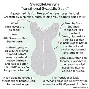 SwaddleDesigns Transitional Swaddle Sack with Arms Up Half-Length Sleeves and Mitten Cuffs, Heathered Gray, 0-3mo, 6-14 lbs (Parents' Picks Award Winner), Small