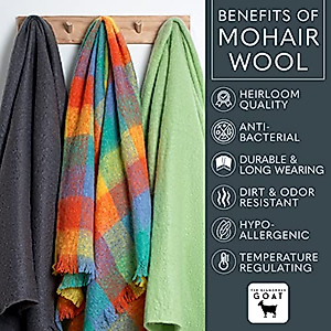 Mohair Wool Throw Blanket - 55% Mohair 34% Wool, Ultra Soft and Fluffy, Warm and Cosy Ethically-sourced Mohair and Wool Throw. 71” x 51”. Hemp Carrier Bag Included (Otago Spring)
