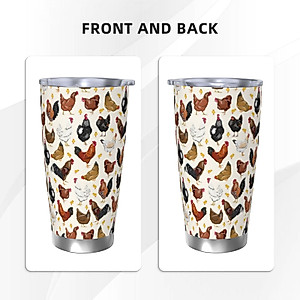 CHASOEA Chicken Tumbler 20oz Hen Rooster Stainless Steel Insulated Tumblers with Lid and Straw Animal Travel Coffee Mug Wine Tea Cups Water Bottle Chicken Gifts for Women Chicken Lover