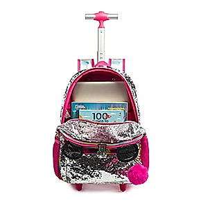 Meetbelify Girls Rolling Backpack Wheels Backpacks for Kids Luggage Wheeled Sequin Sparkly Trolley Trip Suitcase for Elementary Preschool Girls Panda Travel Backpack with Lunch Box for Picnic