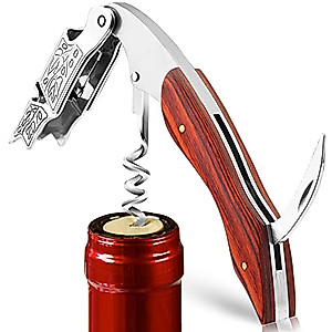 HOOMIL Professional Waiter Corkscrew Wine Opener, 3-in-1 Manual Wine Key with Foil Cutter & Dual Hinge Fulcrum (Rosewood)
