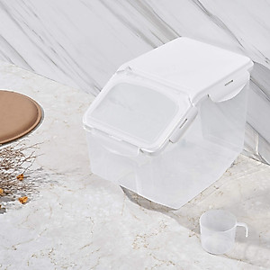 HANAMYA Food Storage Container with Measuring Cup, BPA free, 50-Cup, For Rice | Grain | Pet Food | Flour, Clear & Off White