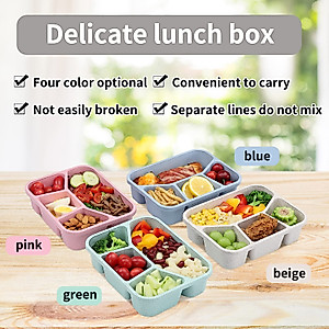 buluker 4 Pack Bento Lunch Box Set 4 Compartment Food Storage Containers Wheat Straw Meal Prep Lunch Box Plastic Food Storage Containers, Microwave and Dishwasher Safe (4 Compartment)