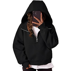 Trendy Queen Womens Hoodies Quarter Half Zip Pullover Oversized Sweatshirts Half With Pockets Fall Clothes BlackM