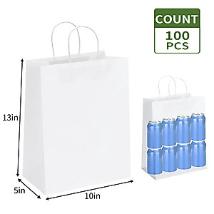 Moretoes Paper Bags with Handles 100pcs 10x5x13 Inches, White Kraft Gift Bags Bulk, Shopping Bags, Retail Bags for Small Business, Birthday Wedding Party Favor Bags, Merchandise Bags