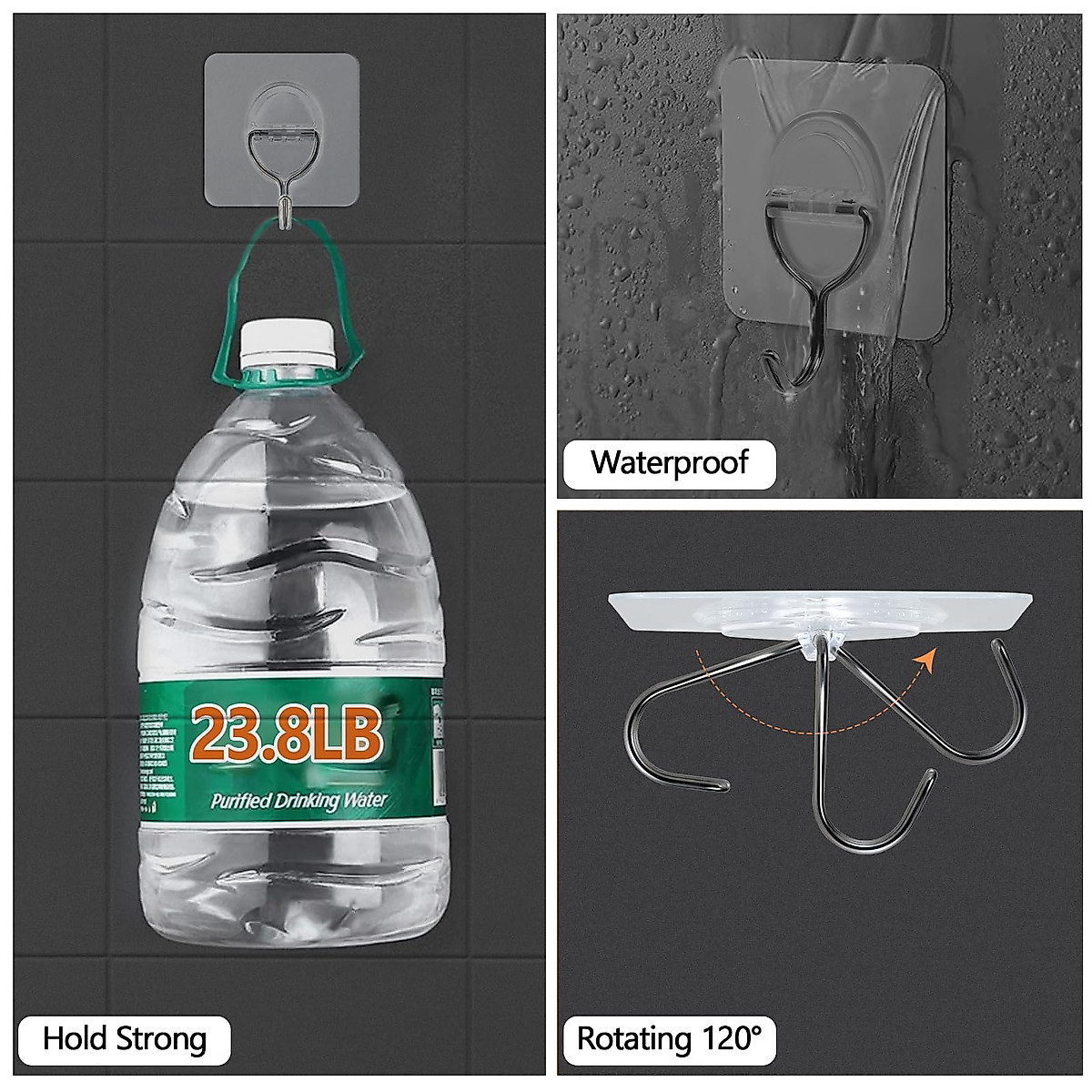 Willtok 12PCS Premium Adhesive Hooks, Stainless Steel No-Tools Adhesive Hooks for Hanging Heavy Duty, Sticky Adhesive Hook with Strong Holding for Decoration/Organization