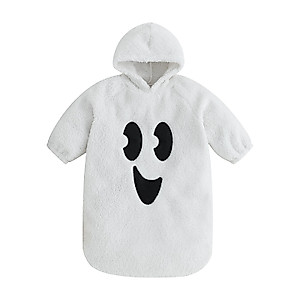 BOIBOKOKO Baby Girl Boy Halloween Costumes Ghost Long Sleeve Hoodie Romper Jumpsuit Cute Baby Halloween Outfit (White, 0-3 Months)