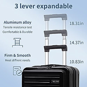 TydeCkare 2 Piece 20/28" Suitcase Sets, Only 20" with Front Pocket, Lightweight ABS+PC Suitcase Hardshell Carry Ons with TSA Lock & Spinner Silent Wheels, Black