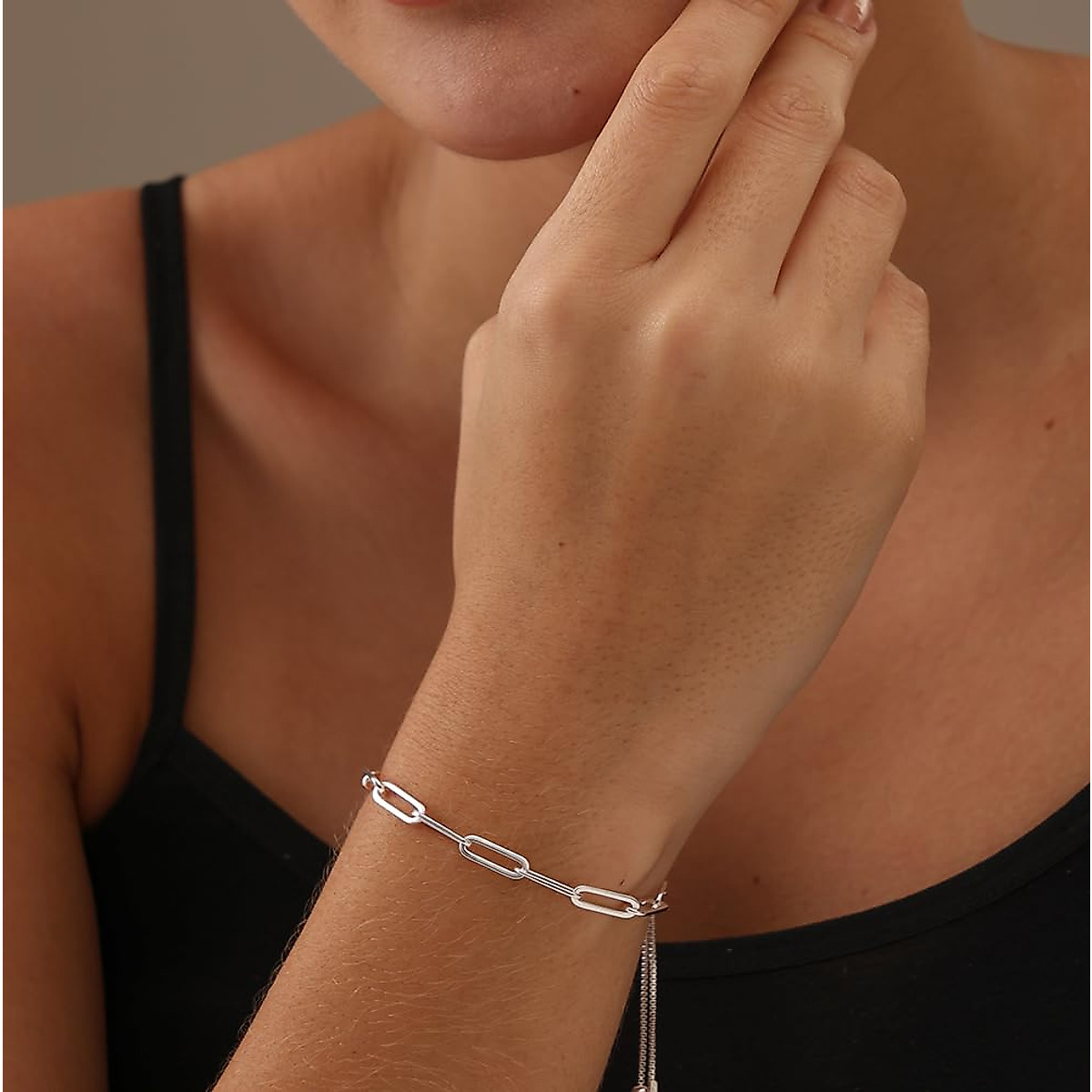 LeCalla 925 Sterling Silver Italian Paperclip Link Chain Sliding Bolo Bracelet for Women