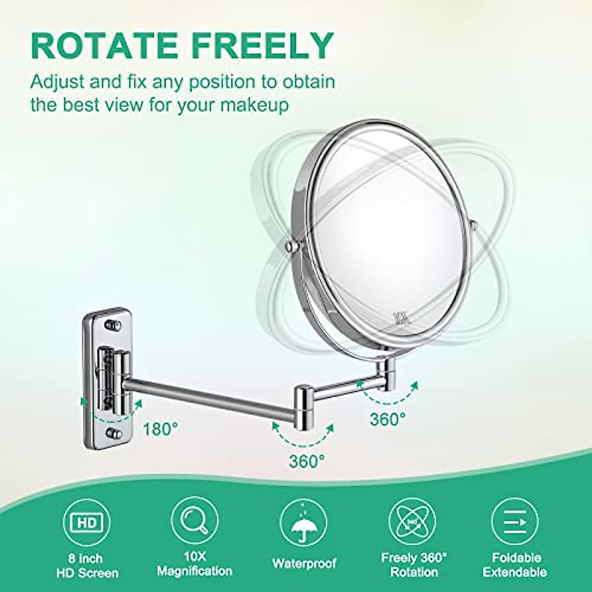 DECLUTTR 8 Inch Wall Mounted Magnifying Mirror with 10x Magnification, Double Sided Vanity Makeup Mirror for Bathroom, Chrome Finished