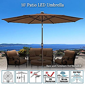 BenefitUSA 10' Patio Umbrella LED Lighted Tilt Aluminum Garden Market Balcony Outdoor Sunshade (Brown)