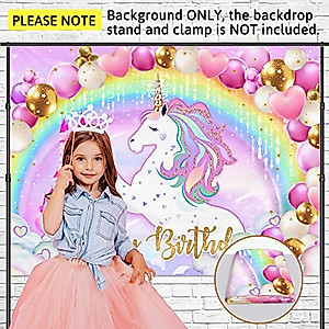 Unicorn Backdrop, Unicorn Photo Backdrops for Girls Birthday Photography 7x5ft, Rainbow Castle Pink Birthday Back Drops Background Banner Decorations for Girls Party Supplies Baby Shower Pictures
