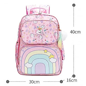 Uamdrup 16inch Pink Rainbow Backpack, Cute Unicorn Waterproof Durable BookBag Lightweight Causal Daypack For Travel Outdoor