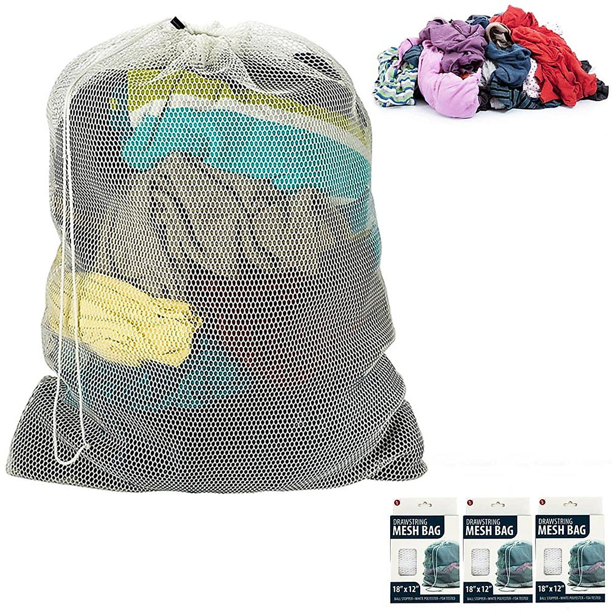 3 Heavy Duty Drawstring Mesh Laundry Bag Wash Hamper Delicates Clothes 18 X 12