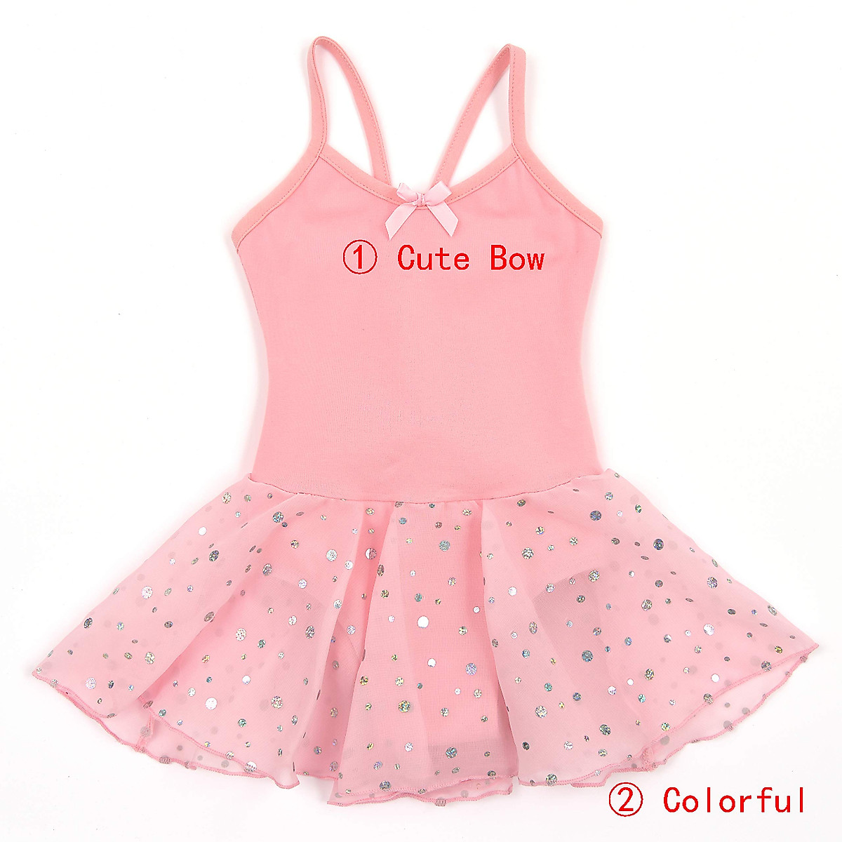 DANSHOW Ballet Leotards for Girls Dance Camisole Dress with Shiny Tutu Skirt(4041-08-M)