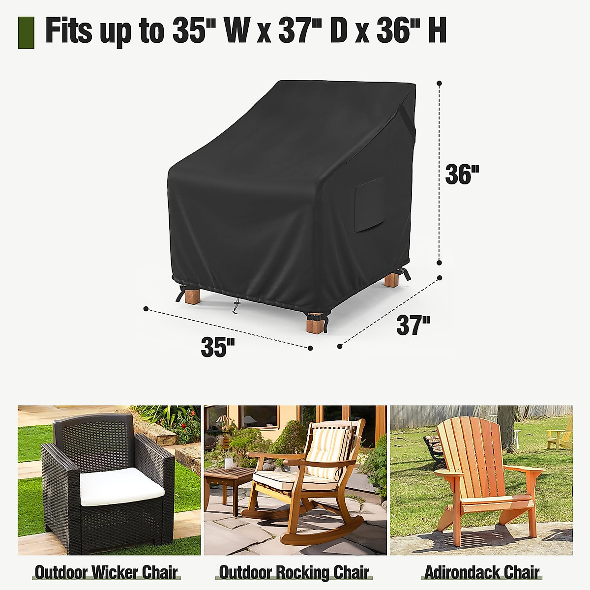 MR. COVER Outdoor Chair Covers Waterproof, Patio Furniture Covers for Rocking Chair, Fits up to 35W x 37D x 36H Inches, Air Vent and Handles Included, Black, 2 Pack
