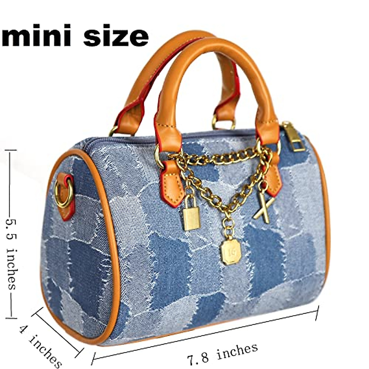 Mini Small Denim Purse Jean Purse Boston Barrel Bags Quilted Checkered Purse Top Handle Canvas Tote Bag Crossbody bags Satchel Handbag for Women,Blue