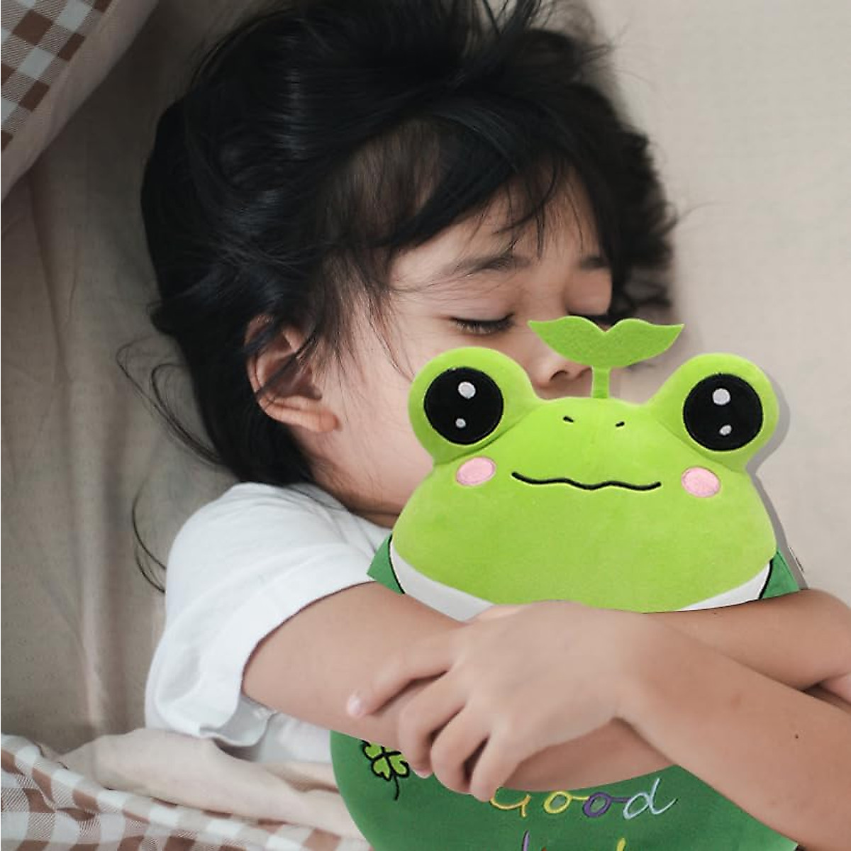 Jrystar 14’’ Good Luck Frog Plush Pillow Soft Frog Plush Hugging Pillow Toy Cute Frog Stuffed Animal Doll Plushie Christmas Birthday Festival Gifts for Kids