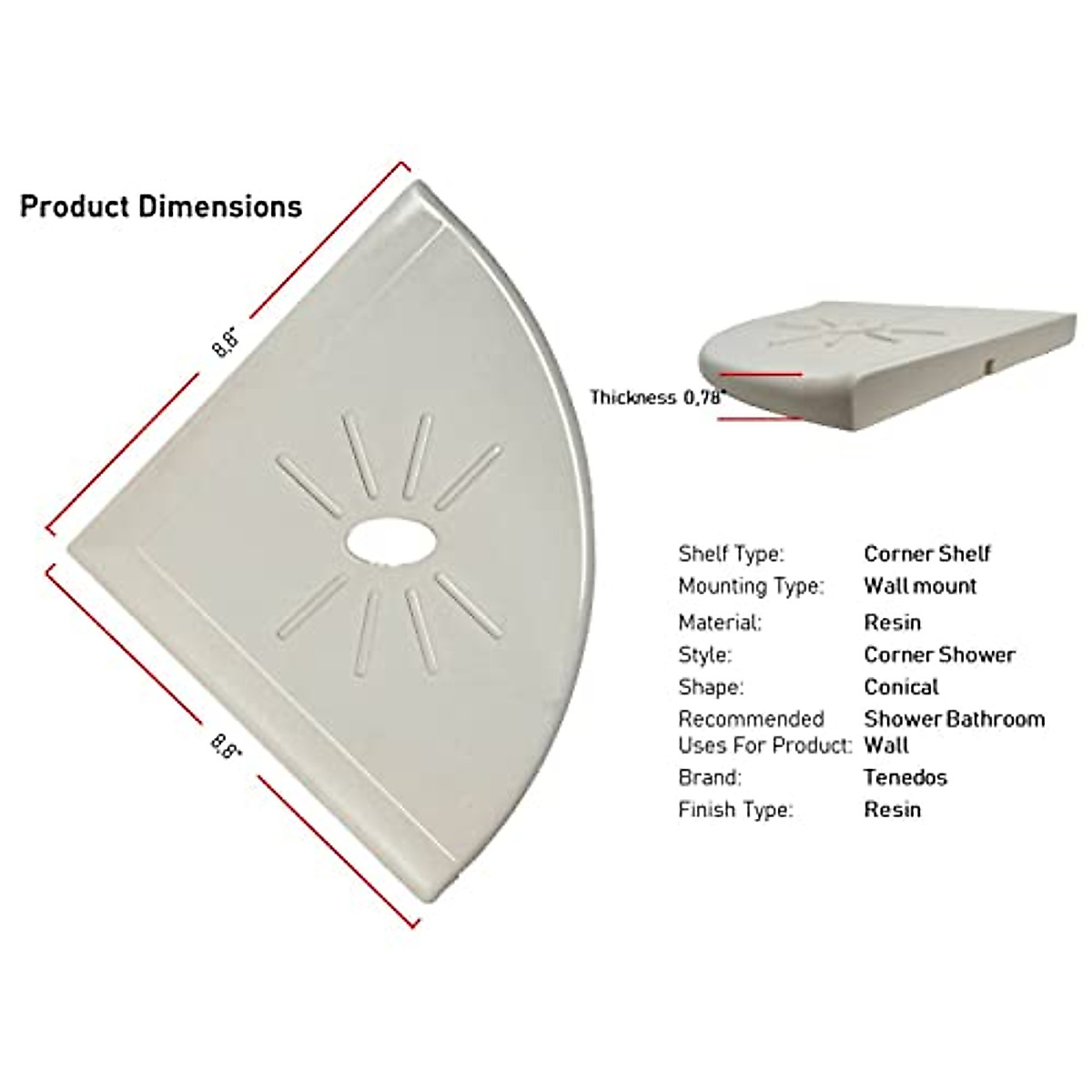 Tenedos Resin Bathroom Corner Shower Shelf Tile Flatback Wall Mounted (Cream)
